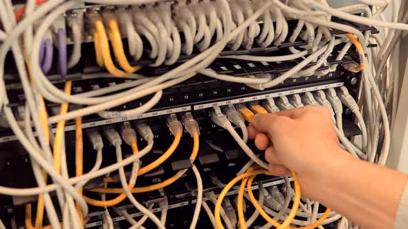 IT Engineer Patching Network Equipment In Server Room.Network Engineer ...