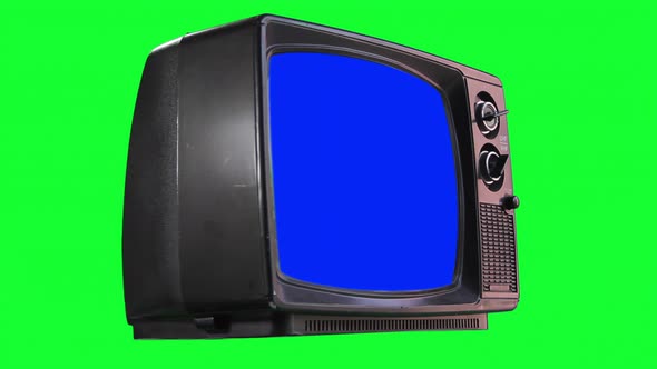 Old Television Blue Screen Isolated on Green Background. 4K., Stock Footage