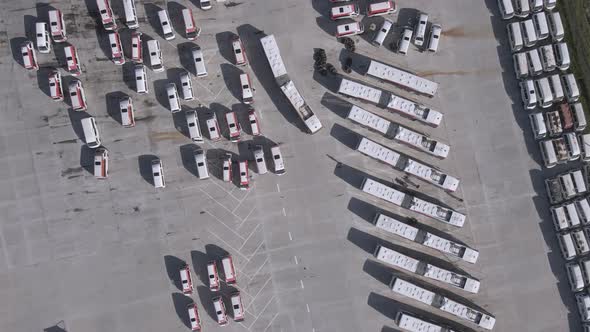 Drone Flying Over Bus Fleet Shot From Directly Above, Stock Footage