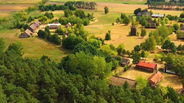 Maurzyce wooden architecture heritage park, antique building in open ...