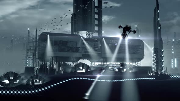 Alien Planet Colony With Spacecrafts, Motion Graphics | VideoHive