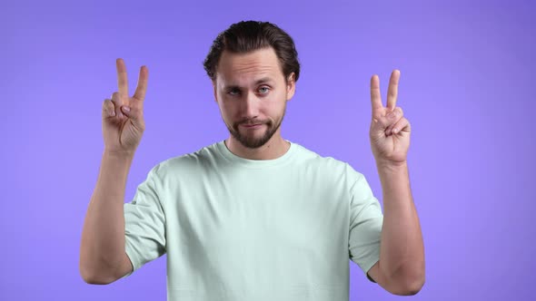 European Man Showing with Hands and Two Fingers Air Quotes Gesture Bend ...