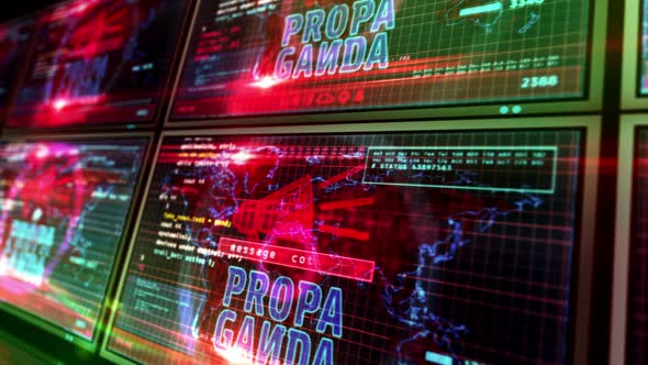 Propaganda network symbol on screens, Motion Graphics | VideoHive