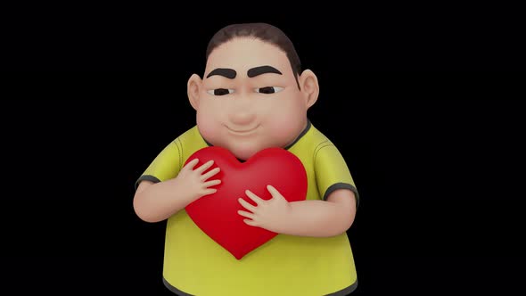 Fat boy is hugging the big red heart shape., Motion Graphics | VideoHive
