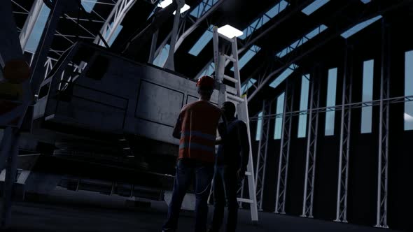 Evening Engineers Working at the Factory, Motion Graphics | VideoHive