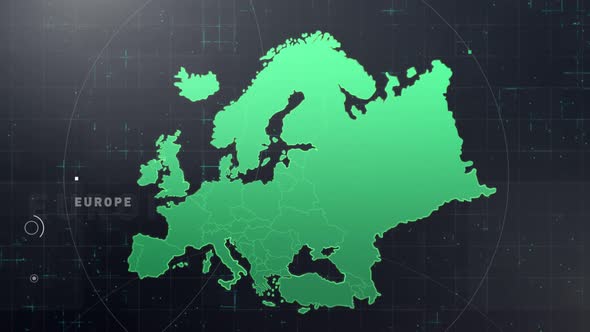 Digital Tech Europe Map Front View, Motion Graphics | VideoHive
