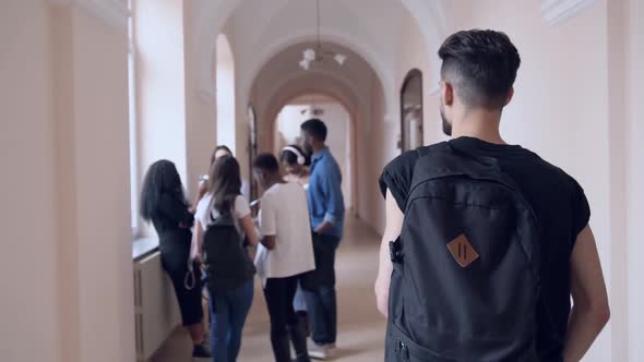 Student Walking in University Hall To His Friends, Stock Footage ...