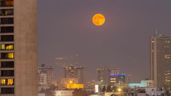 Fool Moon Rise Behind City Buildings Tower In Tehran Big City in Asia ...