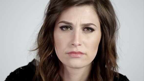 View of attractive young woman with stern look on face, Stock Footage