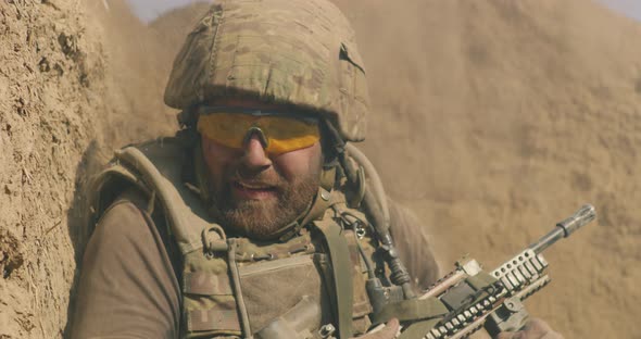 Scared Fighter Hiding in Trench During War, Stock Footage | VideoHive