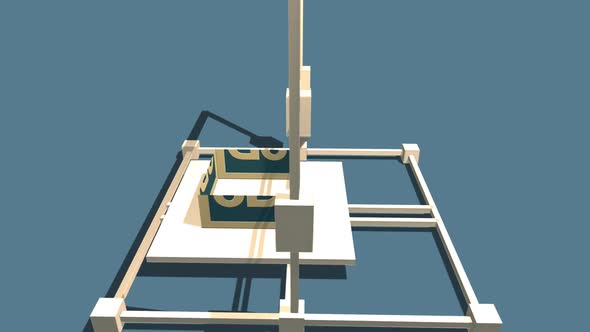 Simple Animation of Printing a 3D box with a 3D Printer. Blue ...