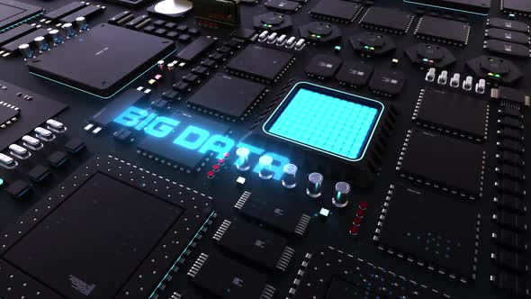 big data header on the background of microprocessors on a circuit board ...