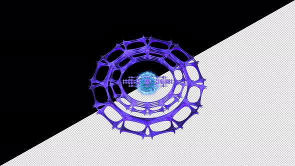 Neon Glowing Spiky Rings Rotating Around a Plasma Ball, Motion Graphics