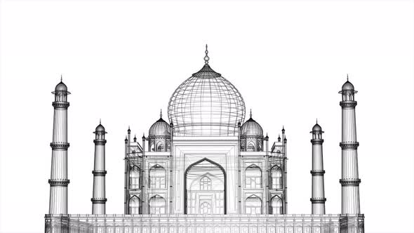 Taj Mahal Blueprint Wireframe Seamless Loop, Motion Graphics | VideoHive