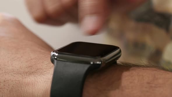Close Up of Man Using Smartwatch, Stock Footage | VideoHive