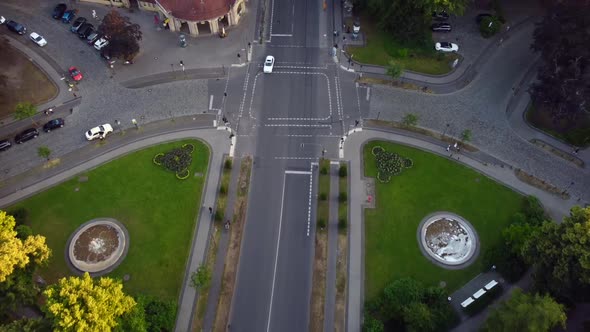 Symmetrical street houses with towers Great aerial view flight bird's ...