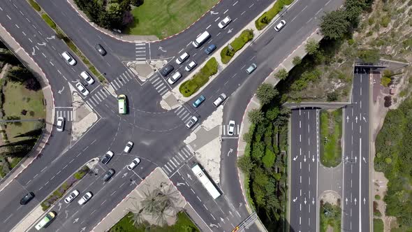 Massive multi level highway interchange with traffic on all routes ...
