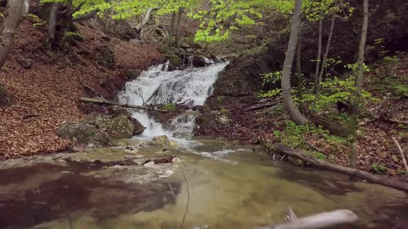 Mountains Stream Waterfall in Fresh Spring Forest Nature, Stock Footage