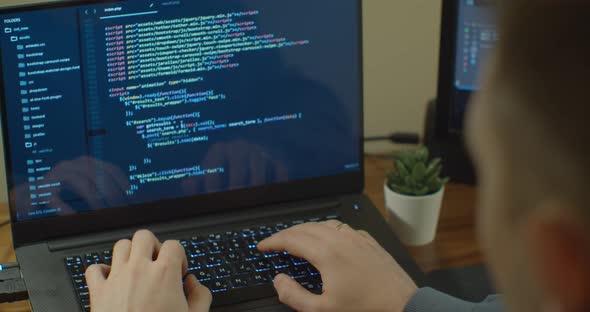 Closeup Coding on Screen, Man Hands Coding Html and Programming on ...