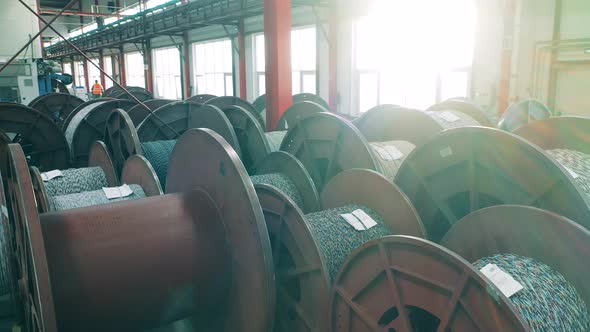 Many Large Metal Spools of Electrical Wire Stored at the Factory, Stock ...