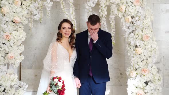 Bride and Weeping Groom at Official Registration of Marriage, Stock Footage