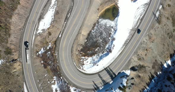 Overhead view of switchback road on Million Dollar Highway in Colorado ...