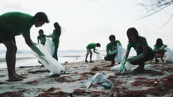 Young volunteer cleaning beach, Stock Footage | VideoHive