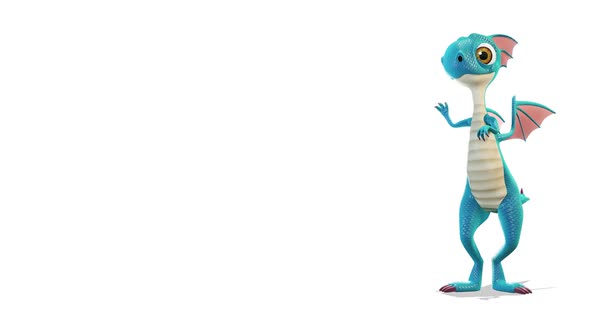 3d Character Dragon Comes Out To The Right on White Background, Motion ...