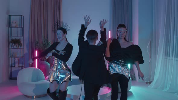 Trio Dancing Vogue in Apartment, Stock Footage | VideoHive