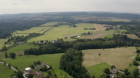 Picturesque countryside with villages,fields,forests and hills. Český ...