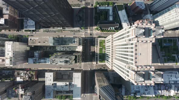 Top Down Aerial View of Tall Buildings and City Streets in Chicago City ...