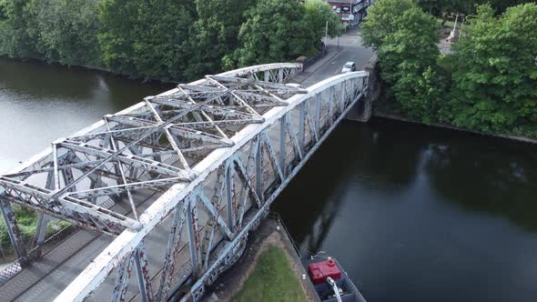 Aerial view vehicles crossing Manchester ship canal Victorian swing ...