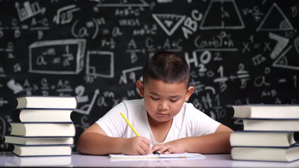 Boy Writing And Thinking, Stock Footage | VideoHive