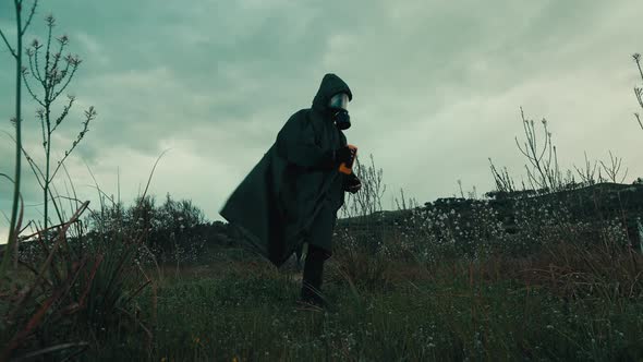 Military Walking with Geiger Counter in a Contaminated Field, Stock Footage