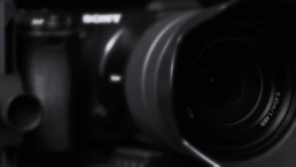 The Camera Lens Rotates Lights Reflecting Off Glass Robotic Camera ...