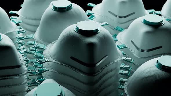 Endless loop animation of protective masks Aerial view of medical ...