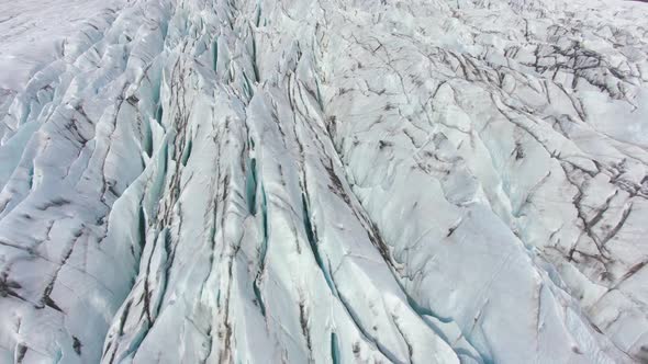 Icelandic Glacier, Ash, Cracks and Crevasses. Iceland. Aerial View ...