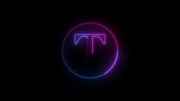 Neon Light T Text Intro Animation On Black Background, Motion Graphics