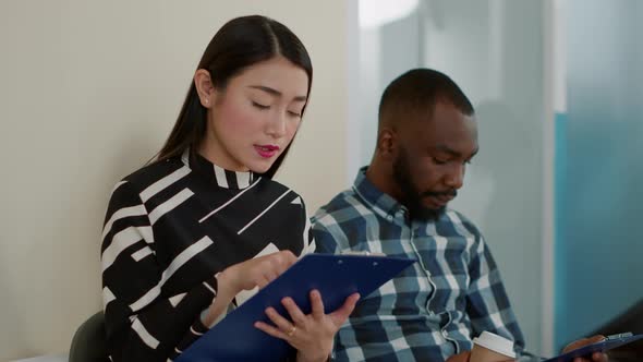 Asian Woman Rehearsing Speech Before Attending Job Interview, Stock Footage