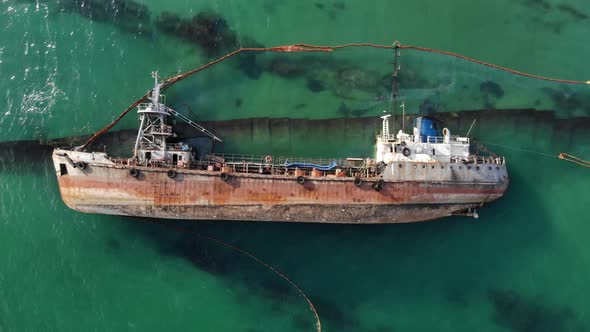 Ariel View of Tanker Stranded the Coast of Odessa Beach, Stock Footage