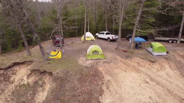 Outdoor camping by the Muskegon River in the forest of Leota, Michigan ...
