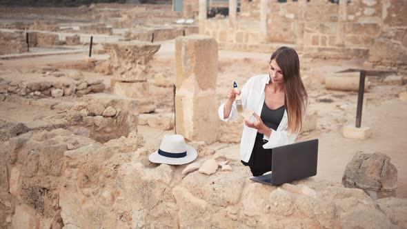 Archaeological Digging Site Discivery Beautiful Female Archaeologist ...