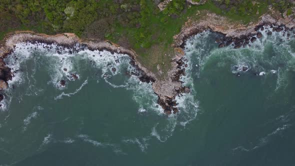 Aerial View of Sea Waves and Fantastic Cliffs Rocky Coast, Stock Footage