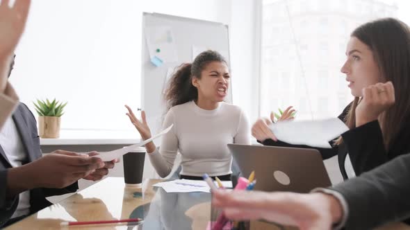 Business Women Colleagues Disputing Arguing at Corporate Office Meeting Mad Angry Shocked Female ...