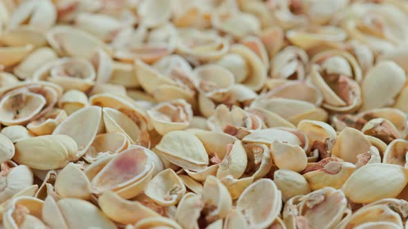 Looped Rotating Empty Pistachios Shells Full Frame Closeup Background ...