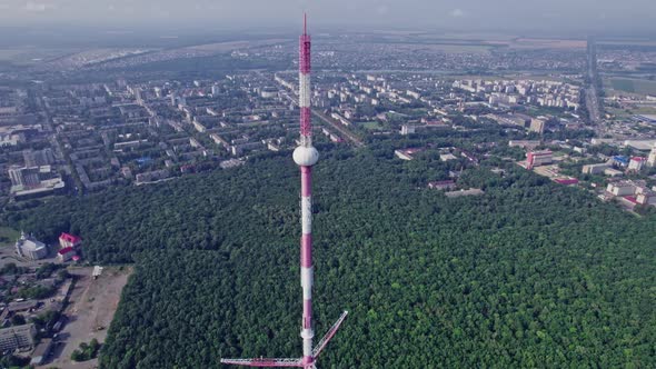 Aerial View of the Tallest TV Tower in the Cityscape, Stock Footage