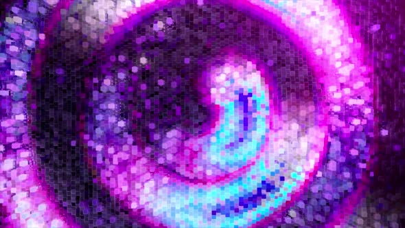 Abstract Swirl of Neon Pixels Moves Counterclockwise, Motion Graphics