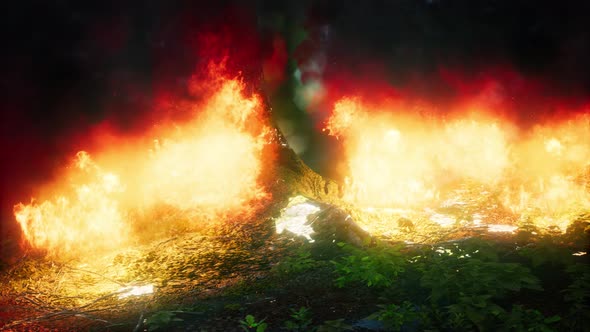 Wind Blowing on a Flaming Trees During a Forest Fire, Motion Graphics