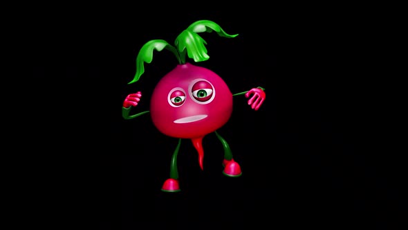 Fun Radish Looped Dance with Alpha Channel and Shadow, Motion Graphics
