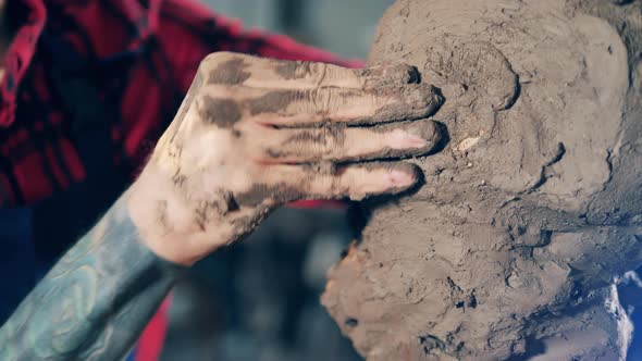 Close Up of Artist's Hands Touching Clay Sculpture, Stock Footage ...